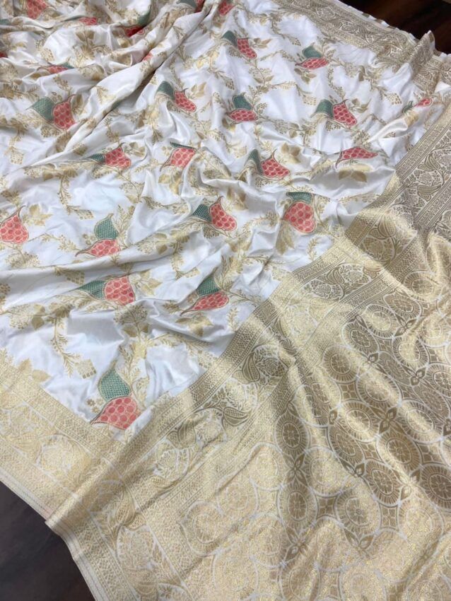White Pure Dola Silk Weaving saree Best Price- ladies cloths