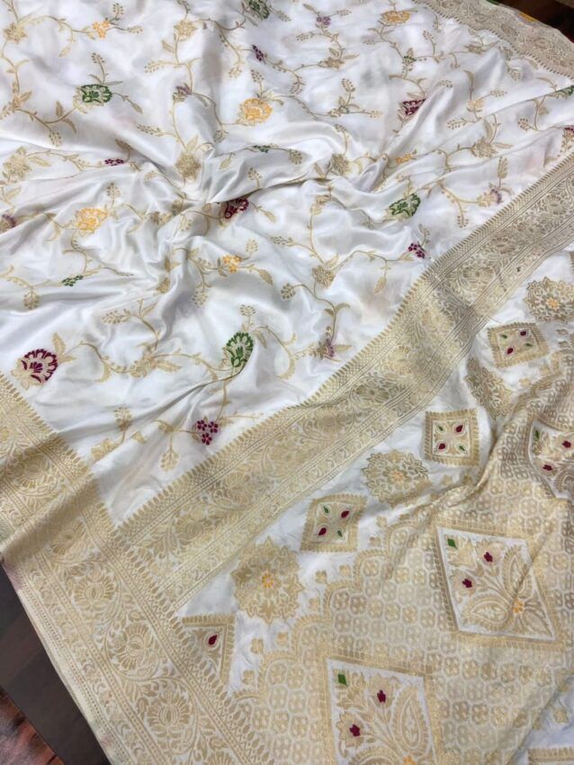 White Pure Dola Silk Weaving saree Best Price- ladies cloths